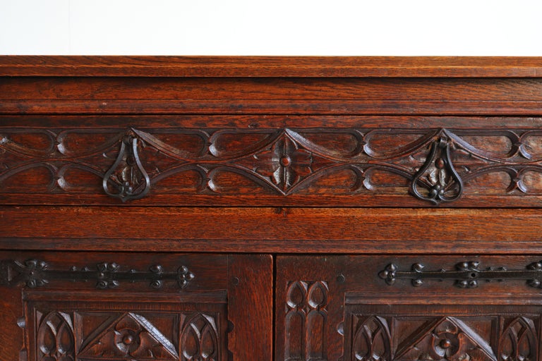 French Antique Gothic Revival Cabinet / Small Credenza 1920 Knights ...