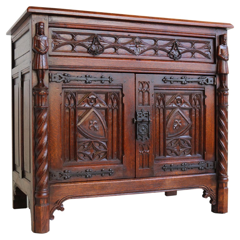 French Antique Gothic Revival Cabinet / Small Credenza 1920 Knights ...