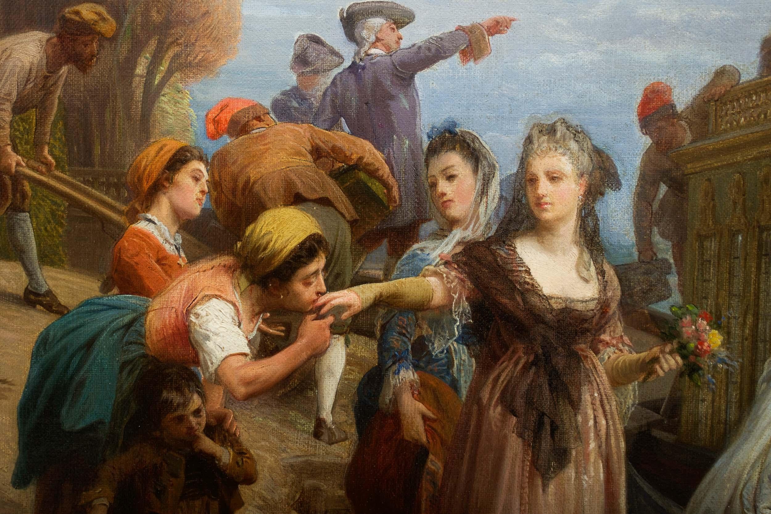 French Antique Landscape Painting "The Departure" '1874' by Edouard ...