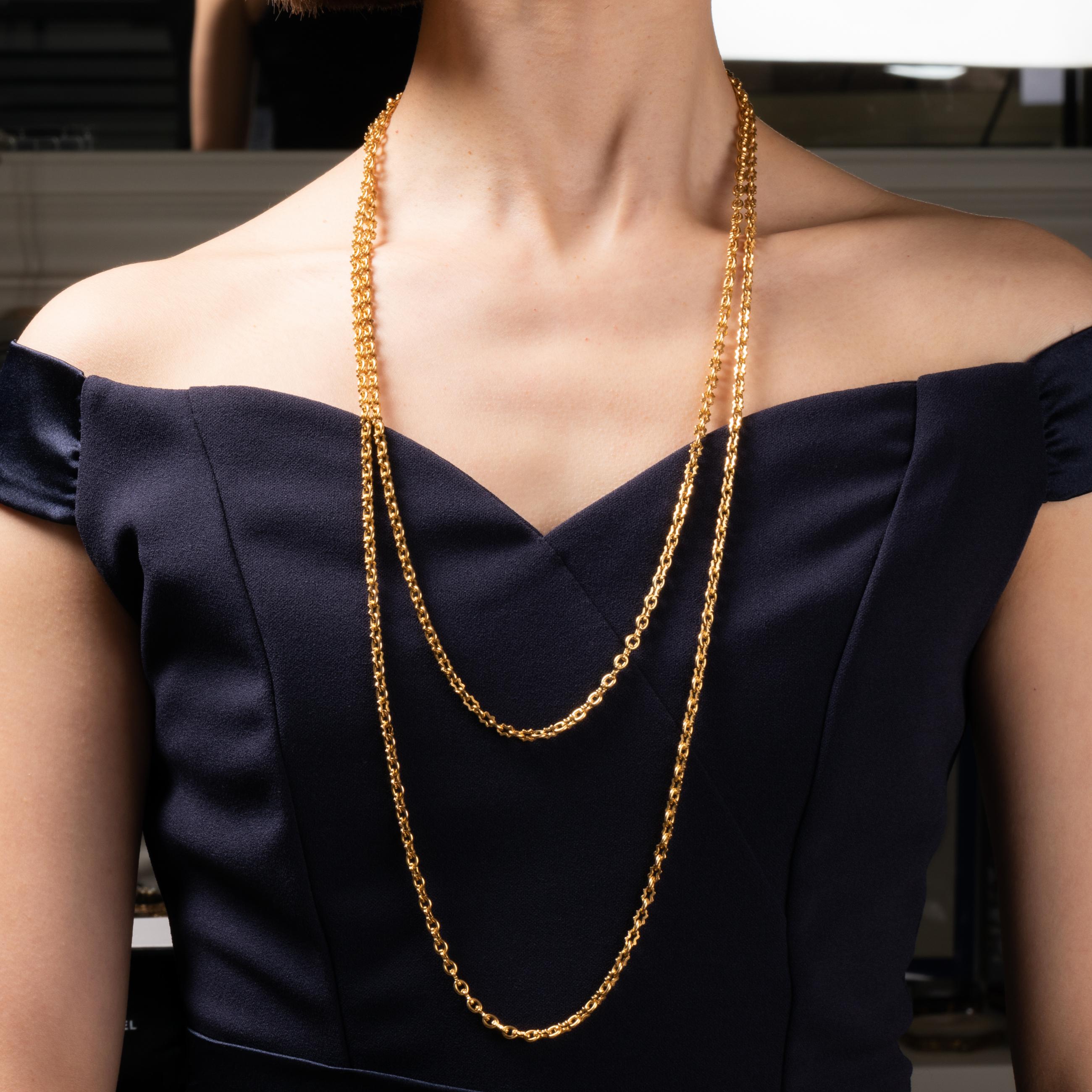 French Antique Long Gold Chain For Sale at 1stDibs