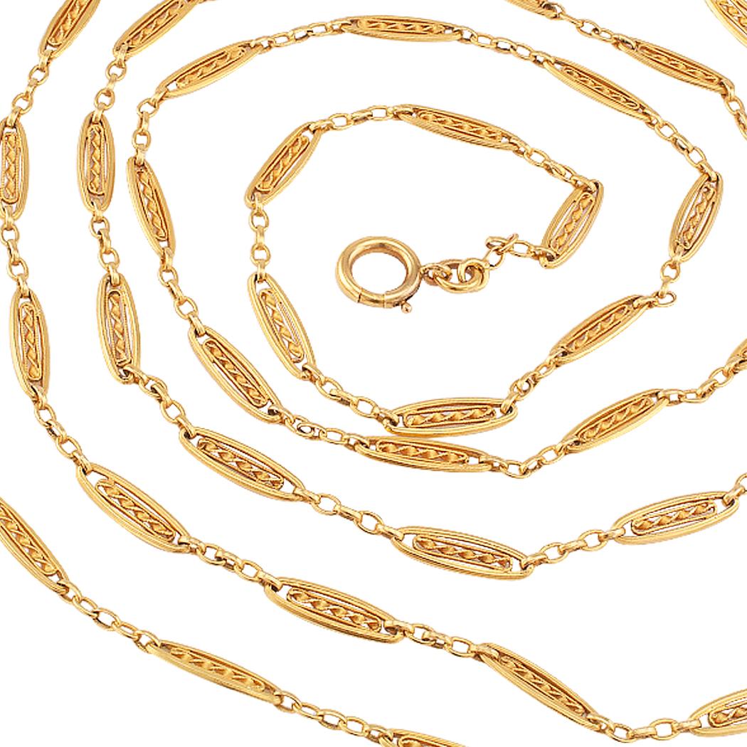 French Antique Long Gold Chain Necklace at 1stDibs | long gold ...