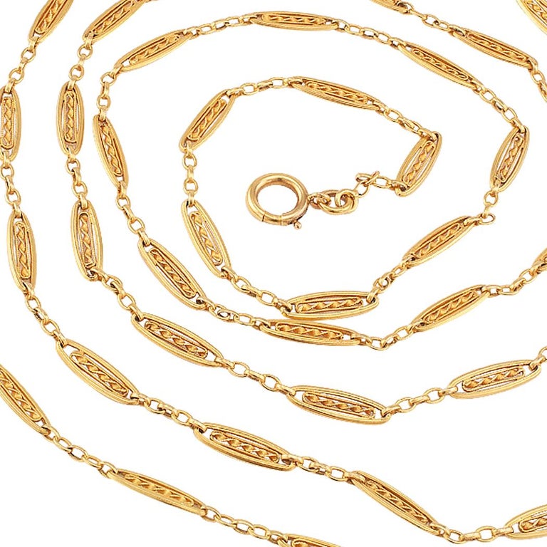 French Antique Long Gold Chain Necklace at 1stDibs | long gold ...