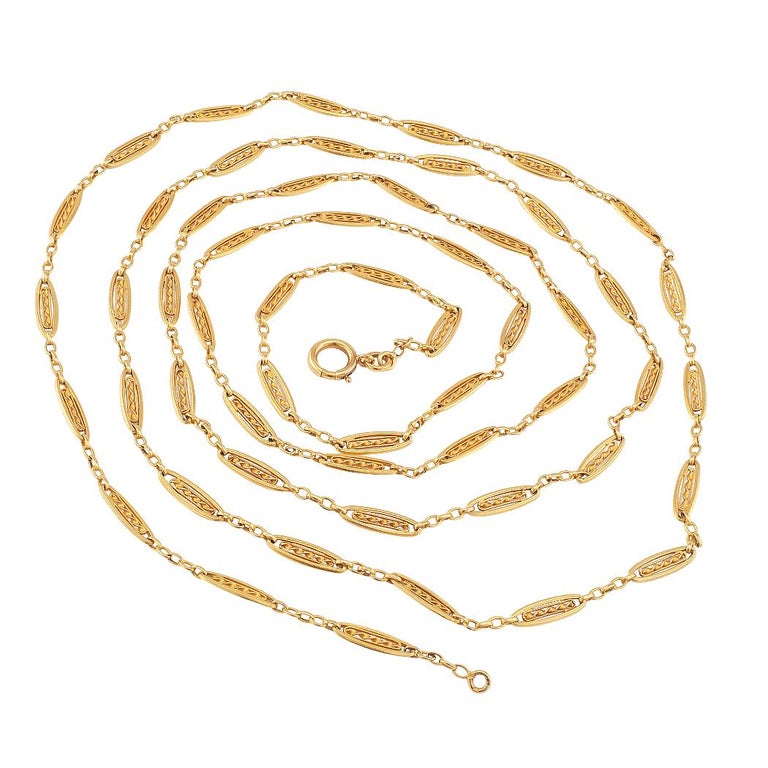 French Antique Long Gold Chain Necklace at 1stDibs | long gold ...