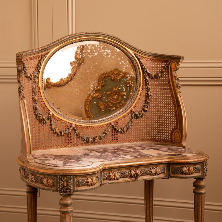 French Antique Louis XVI Style Dressing table /Vanity Unit With Cane ...