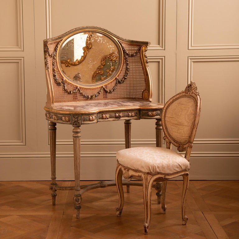 French Antique Louis XVI Style Dressing table /Vanity Unit With Cane ...