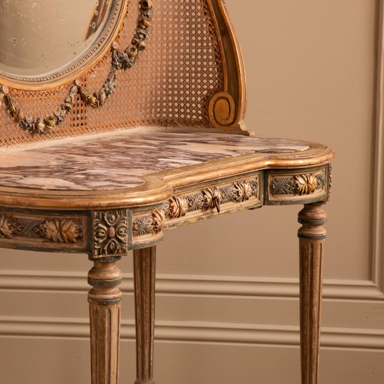 French Antique Louis XVI Style Dressing table /Vanity Unit With Cane ...