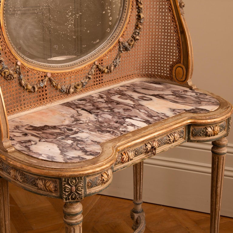 French Antique Louis XVI Style Dressing table /Vanity Unit With Cane ...