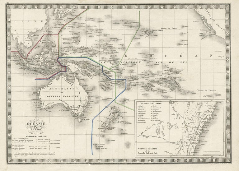 French Antique Map of Oceania with Details of the Australian Colonies ...