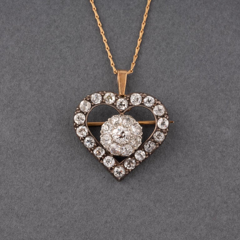 French Antique Pendant in Gold Silver and Diamonds For Sale at 1stDibs