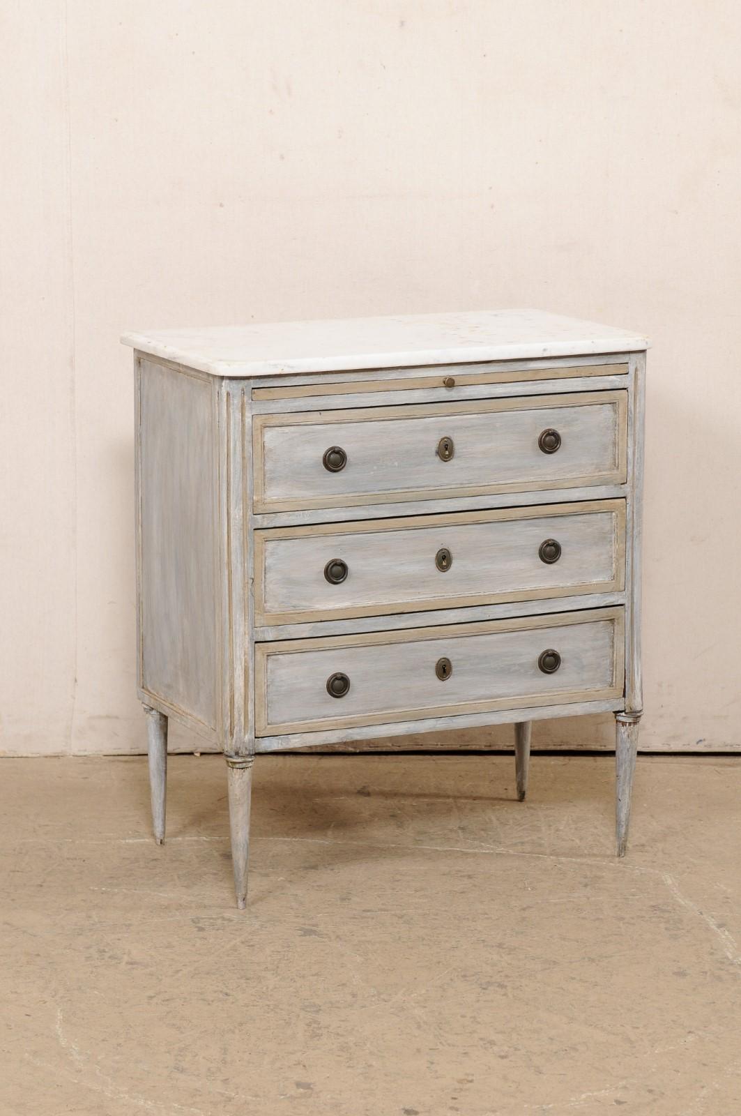 French Antique Petite Commode w/Marble Top 'Pale Blue/Gray w/Champagne ...