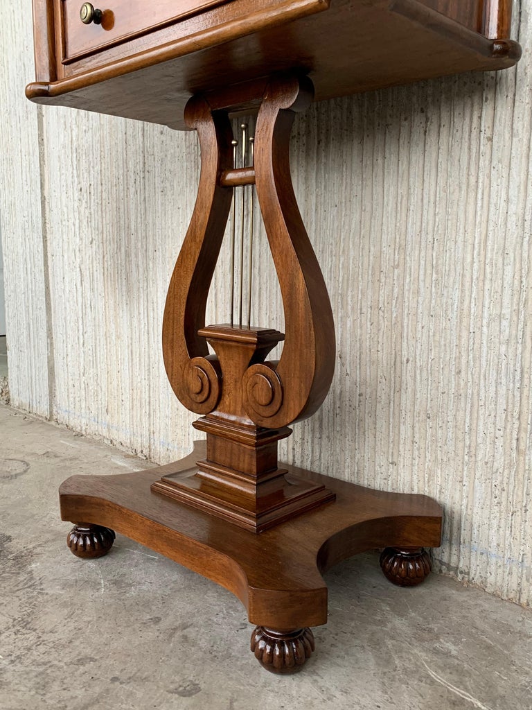 French Antique Regency Style Harp Side Table with Two Drawers For Sale ...