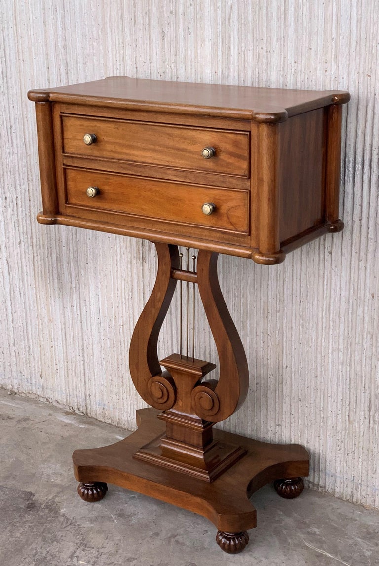 French Antique Regency Style Harp Side Table with Two Drawers For Sale ...