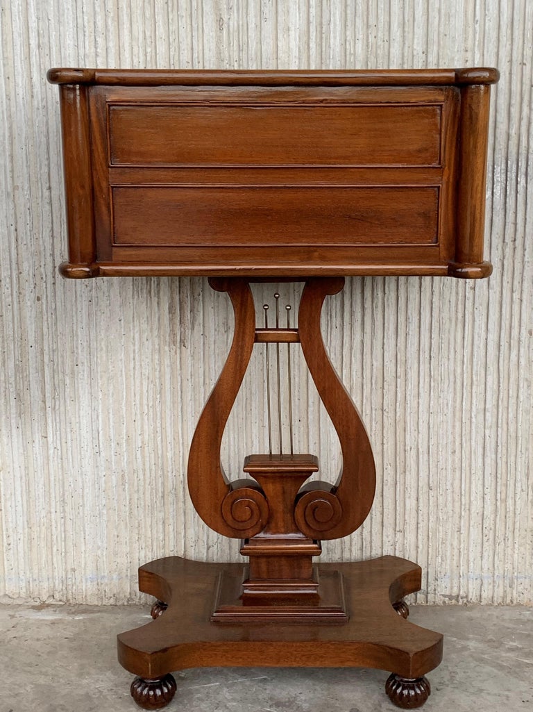 French Antique Regency Style Harp Side Table with Two Drawers For Sale ...