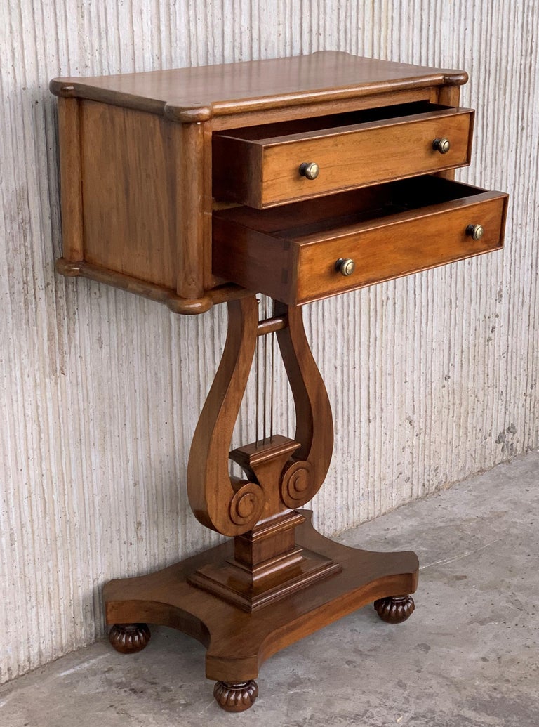 French Antique Regency Style Harp Side Table with Two Drawers For Sale ...