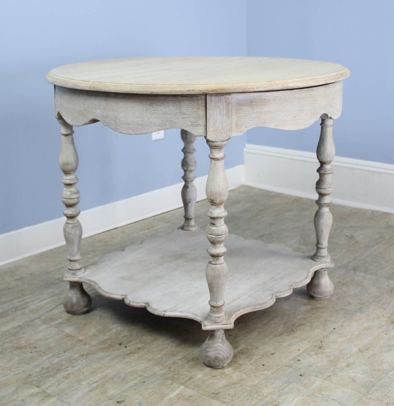 French Antique Round Oak Bleached Lamp Table For Sale at 1stDibs