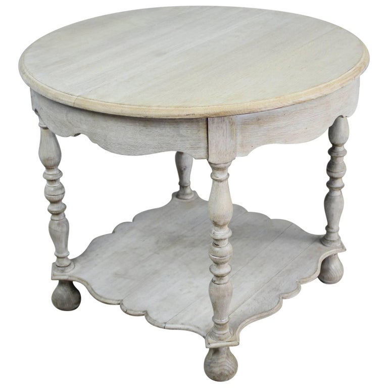 French Antique Round Oak Bleached Lamp Table For Sale at 1stDibs