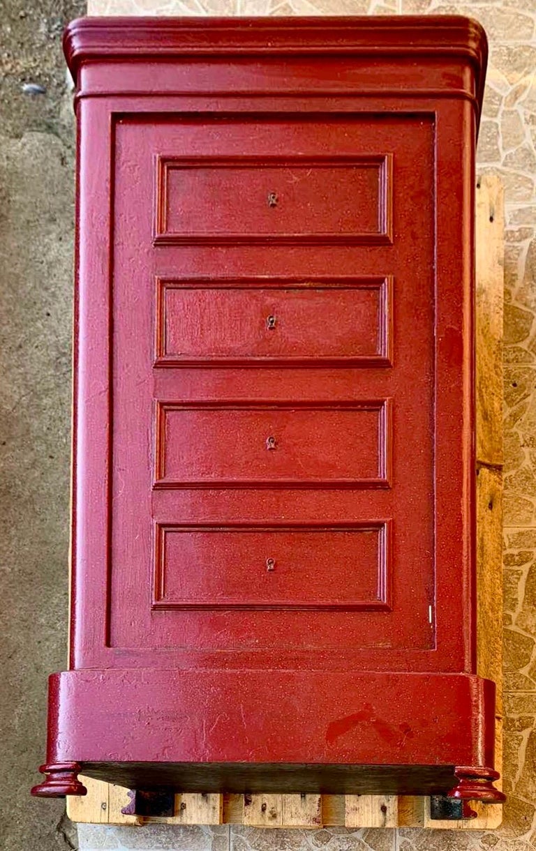 French Antique Solid Wrought Iron Red Safe Box with Marble Top, circa ...