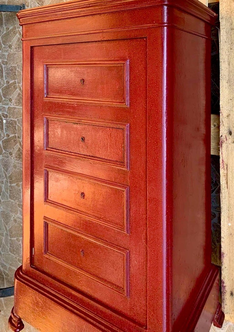 French Antique Solid Wrought Iron Red Safe Box with Marble Top, circa ...