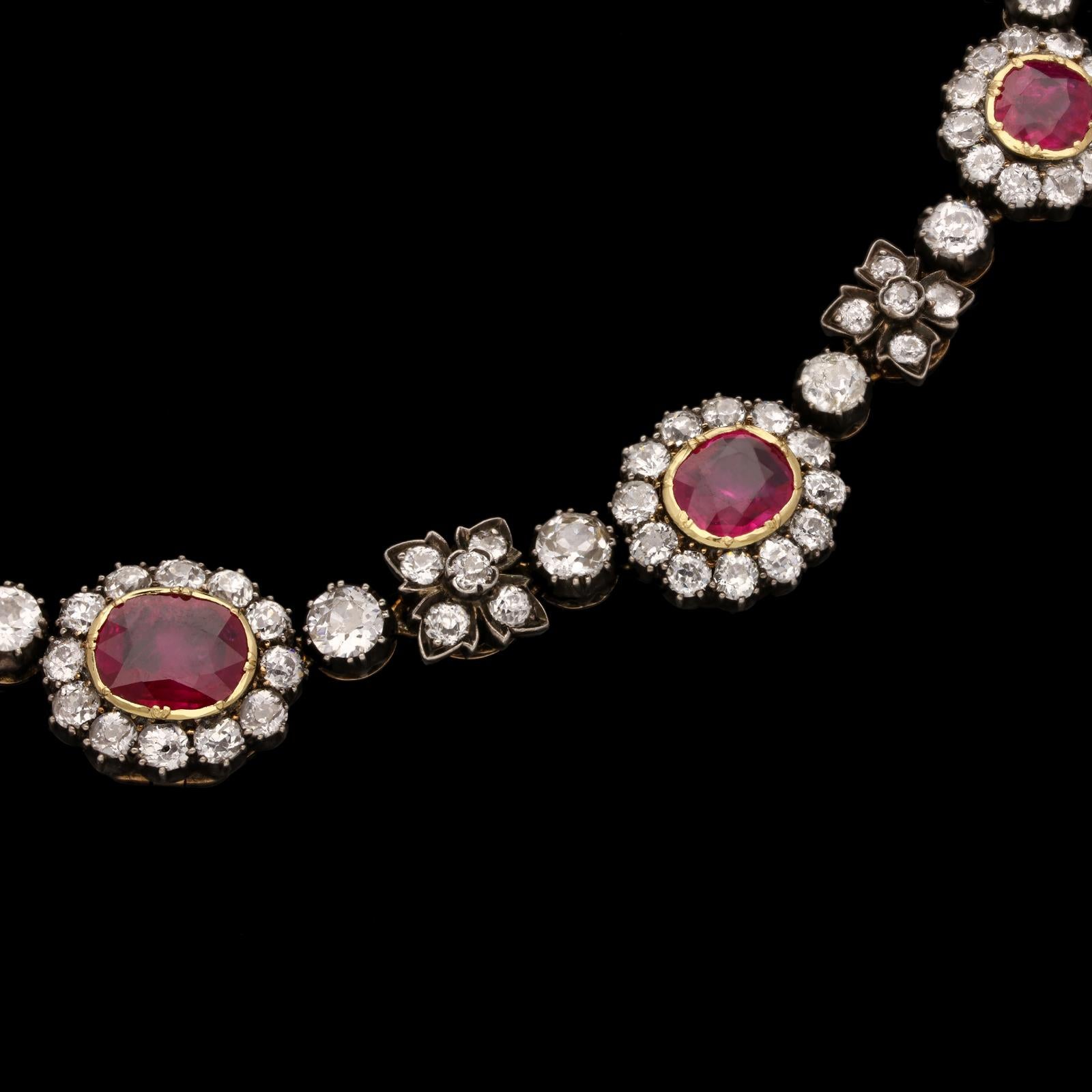French Antique Stunning Burmese Ruby and Diamond Cluster Necklace ...