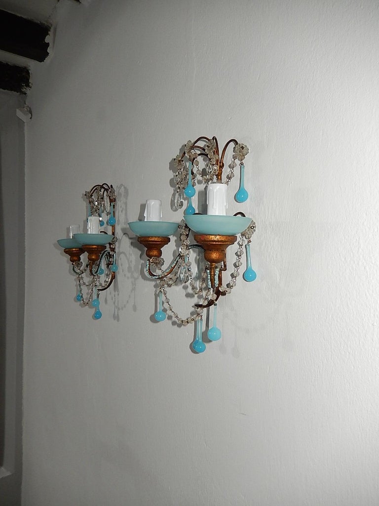 French Aqua Blue Opaline Drops Bead Bobeches Rock Crystal Sconces For ...