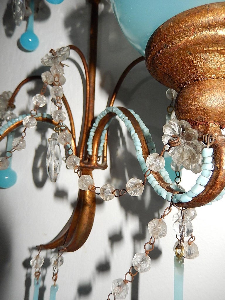 French Aqua Blue Opaline Drops Bead Bobeches Rock Crystal Sconces For ...