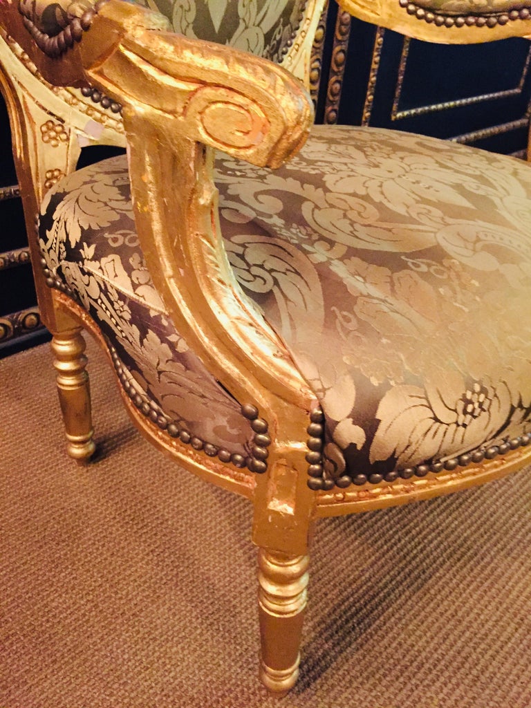 French Armchair in Louis Seize Style Gilded For Sale at 1stDibs