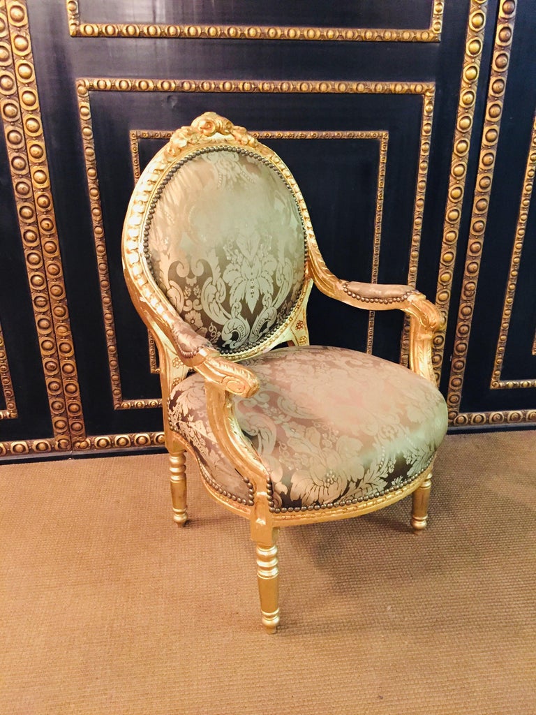 French Armchair in Louis Seize Style Gilded For Sale at 1stDibs