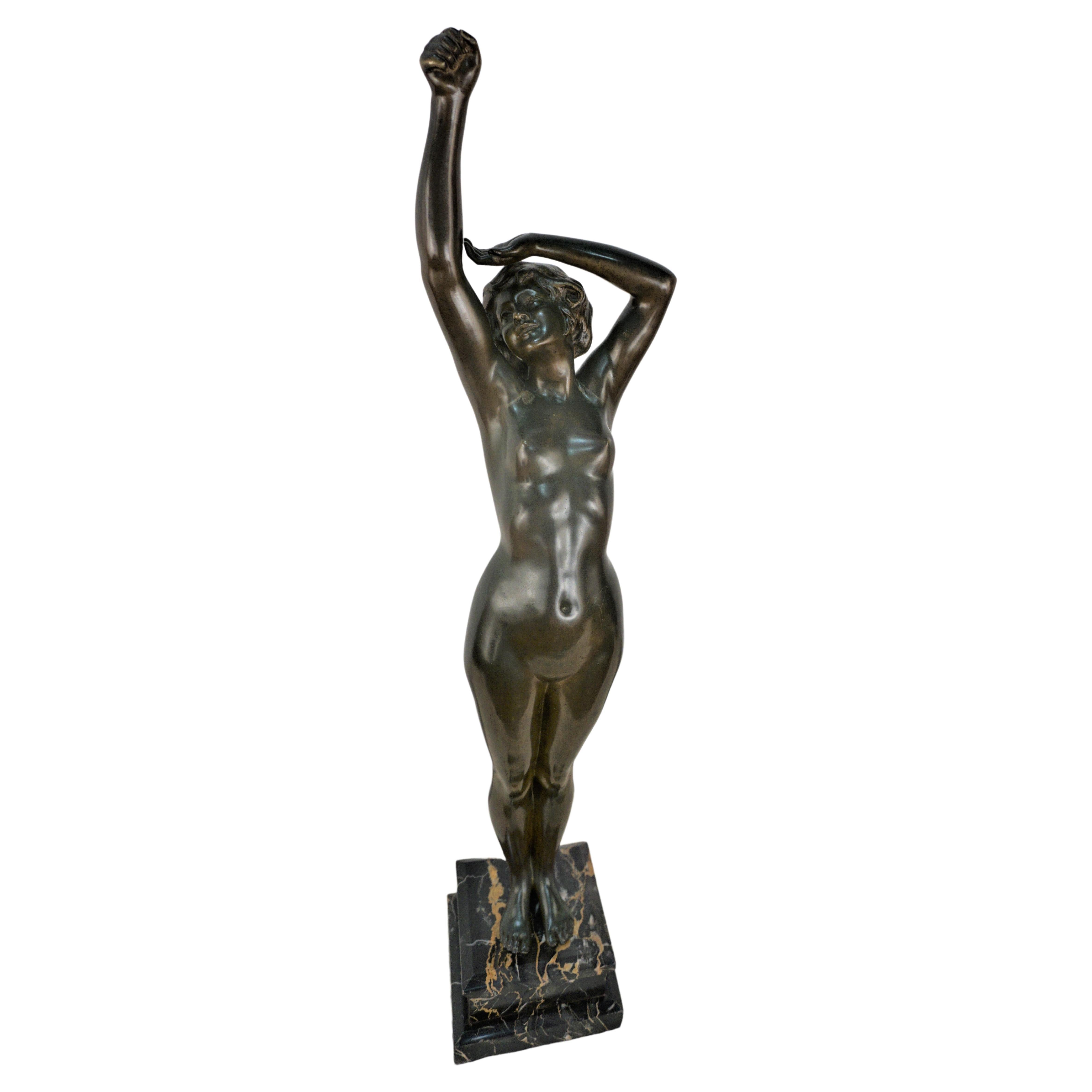 Statuesque Female Nude Superb Art Deco Sculpture By Mankowski For