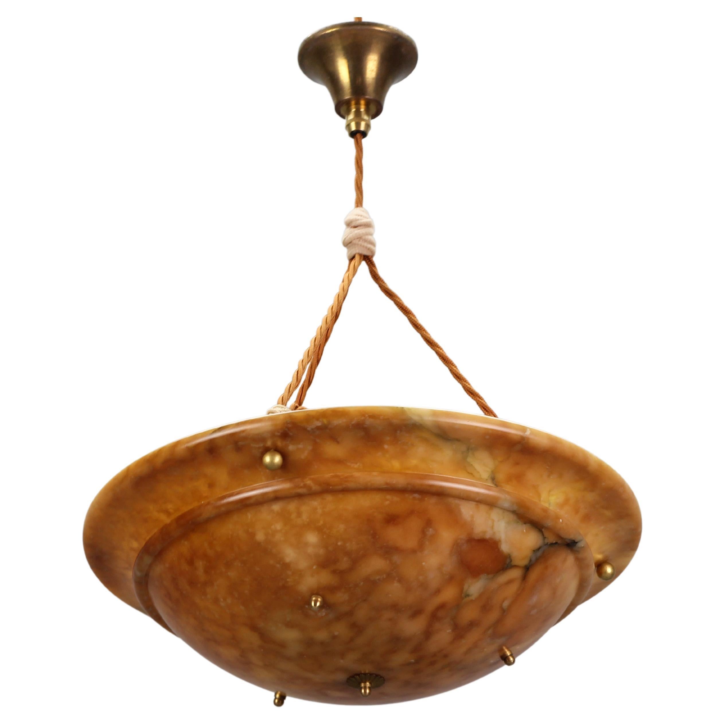 Large Art Deco Period Alabaster Pendant Ceiling Light Fixture w ...