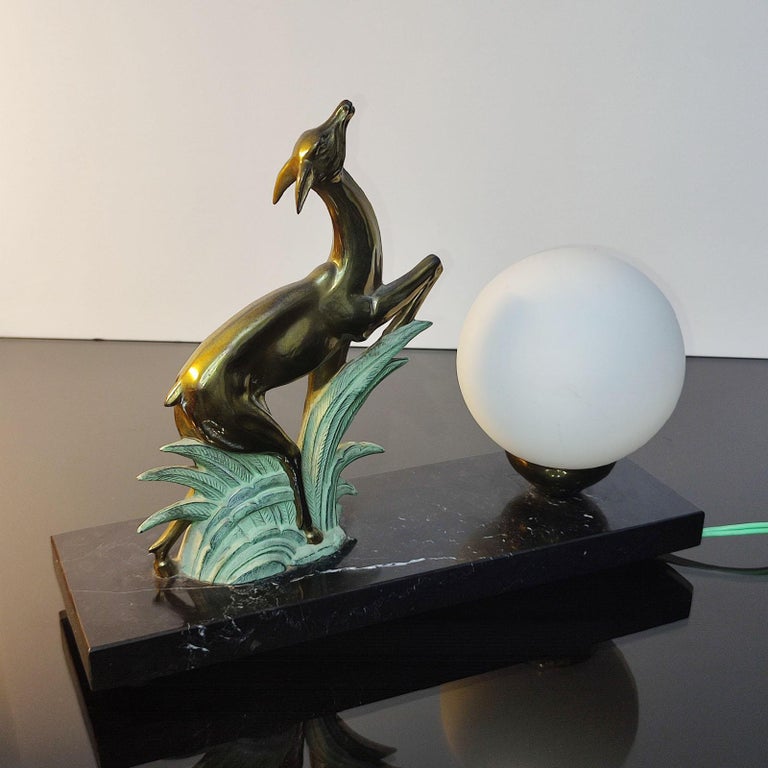 French Art Deco Antelope Table Lamp or Night-Light Sculpture, 1930s at ...