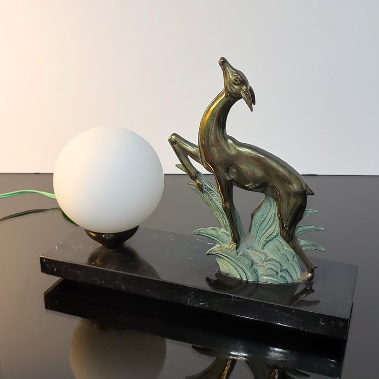 French Art Deco Antelope Table Lamp or Night-Light Sculpture, 1930s at ...