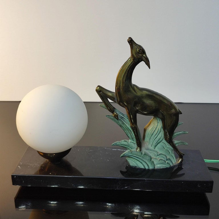 French Art Deco Antelope Table Lamp or Night-Light Sculpture, 1930s at ...