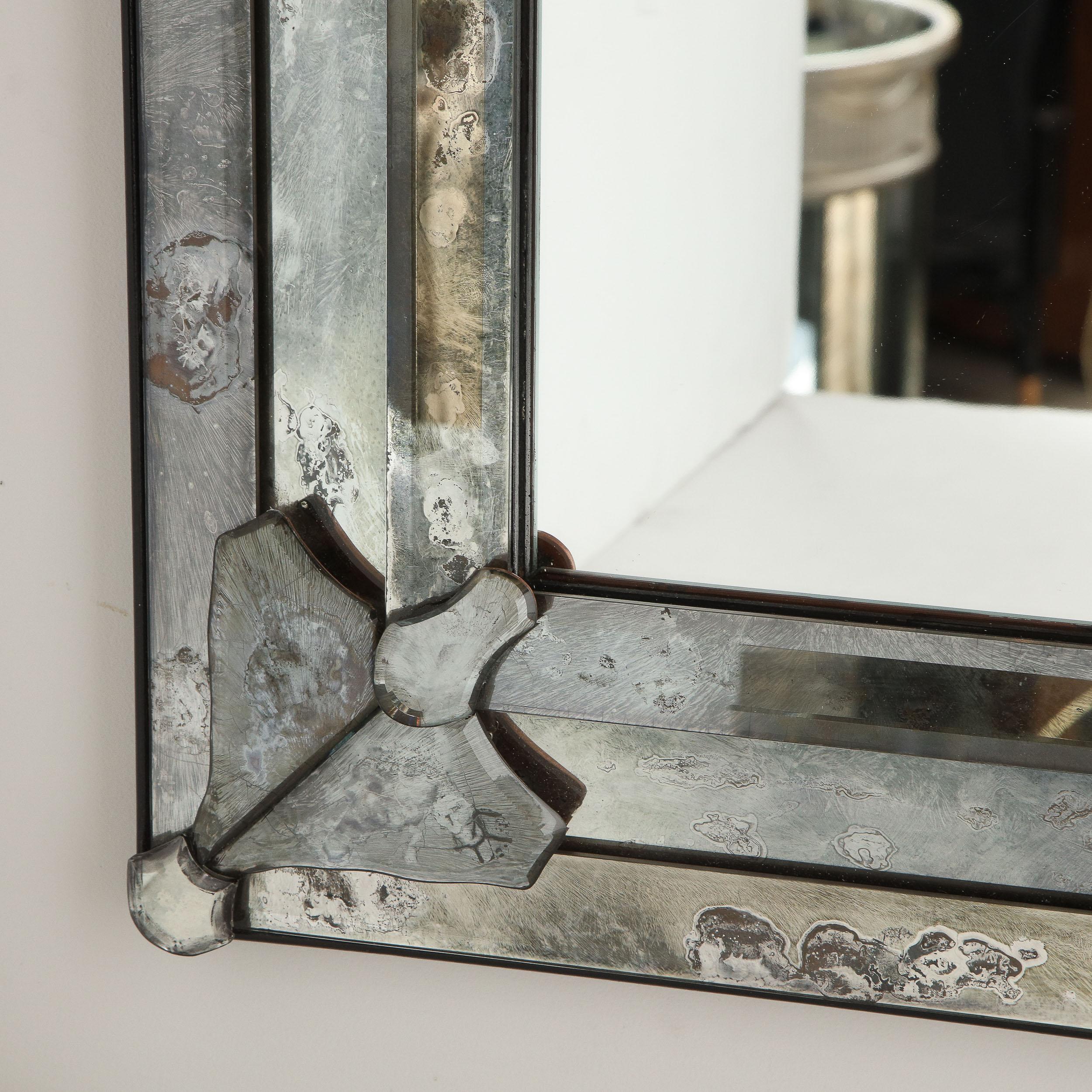 Art Deco Smoked and Antiqued Rectangular Wall Mirror with Sculptural ...