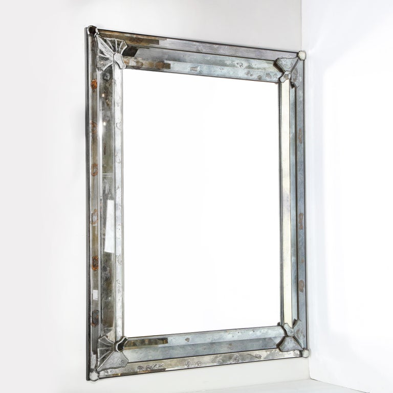 Art Deco Smoked and Antiqued Rectangular Wall Mirror with Sculptural ...