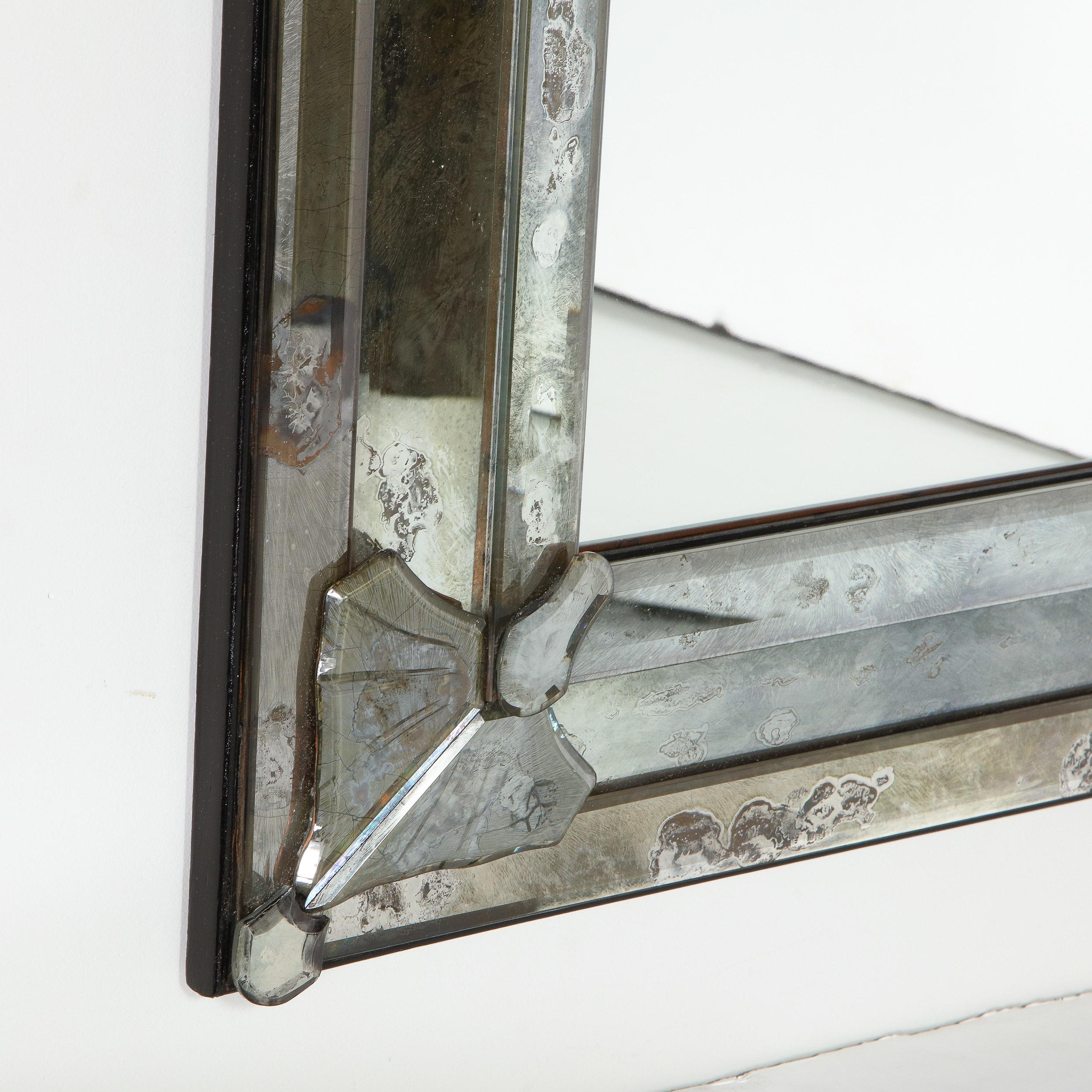 Art Deco Smoked and Antiqued Rectangular Wall Mirror with Sculptural ...