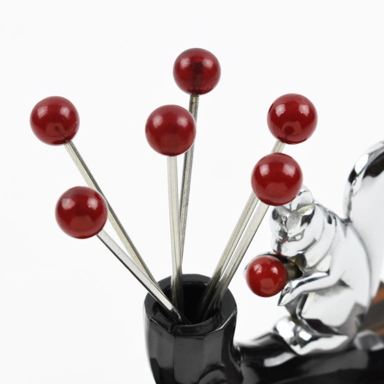 French Art Deco Bakelite Chrome Squirrel Cocktail Picks at 1stDibs