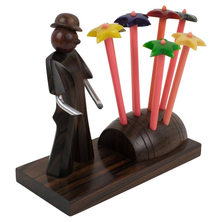 Art Deco Barware Cocktail Stirrers Set in Macassar Wood, France 1940s ...