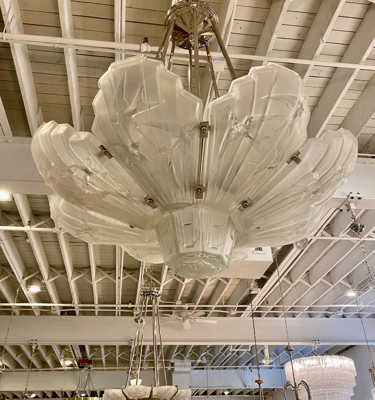 French Art Deco Birds in Flight Chandelier Signed by Sabino For Sale at ...