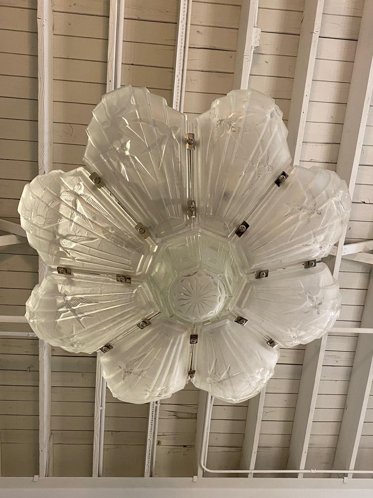 French Art Deco Birds in Flight Chandelier Signed by Sabino For Sale at ...