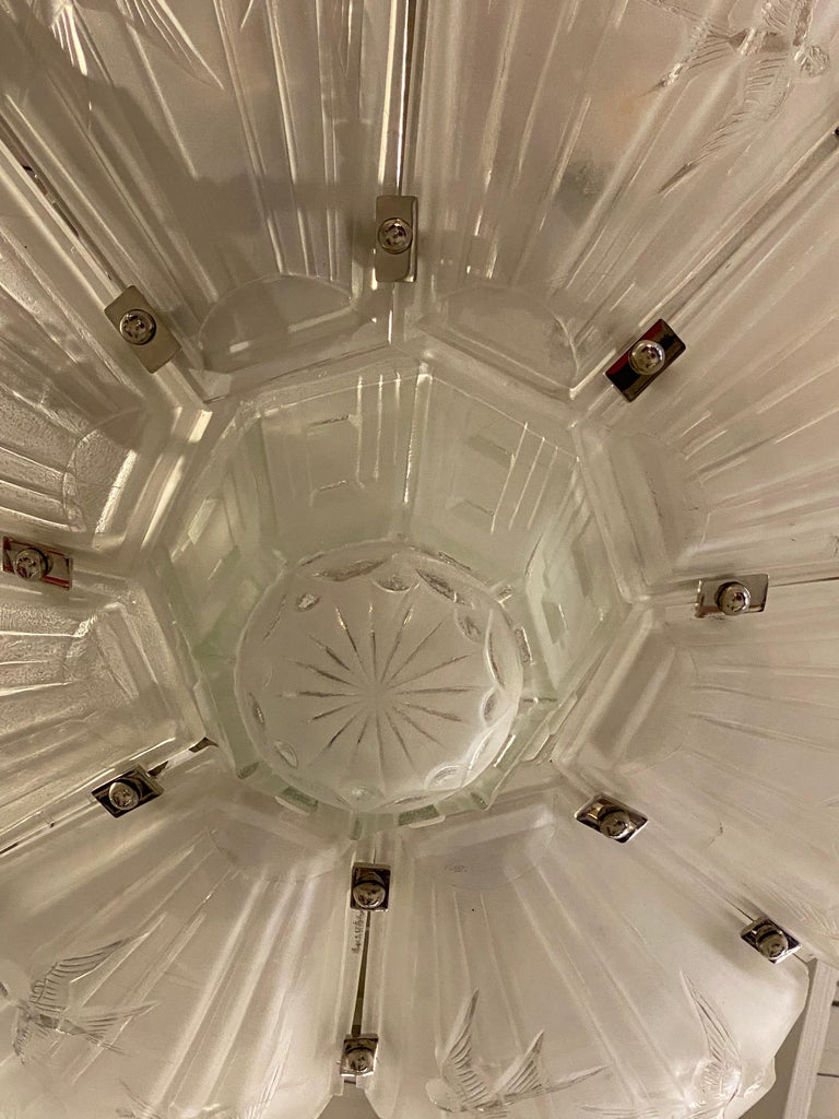 French Art Deco Birds in Flight Chandelier Signed by Sabino For Sale at ...