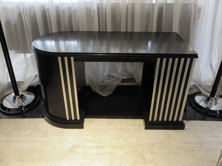 French Art Deco Black Lacquer Desk with White-Gold Leaf Details For ...