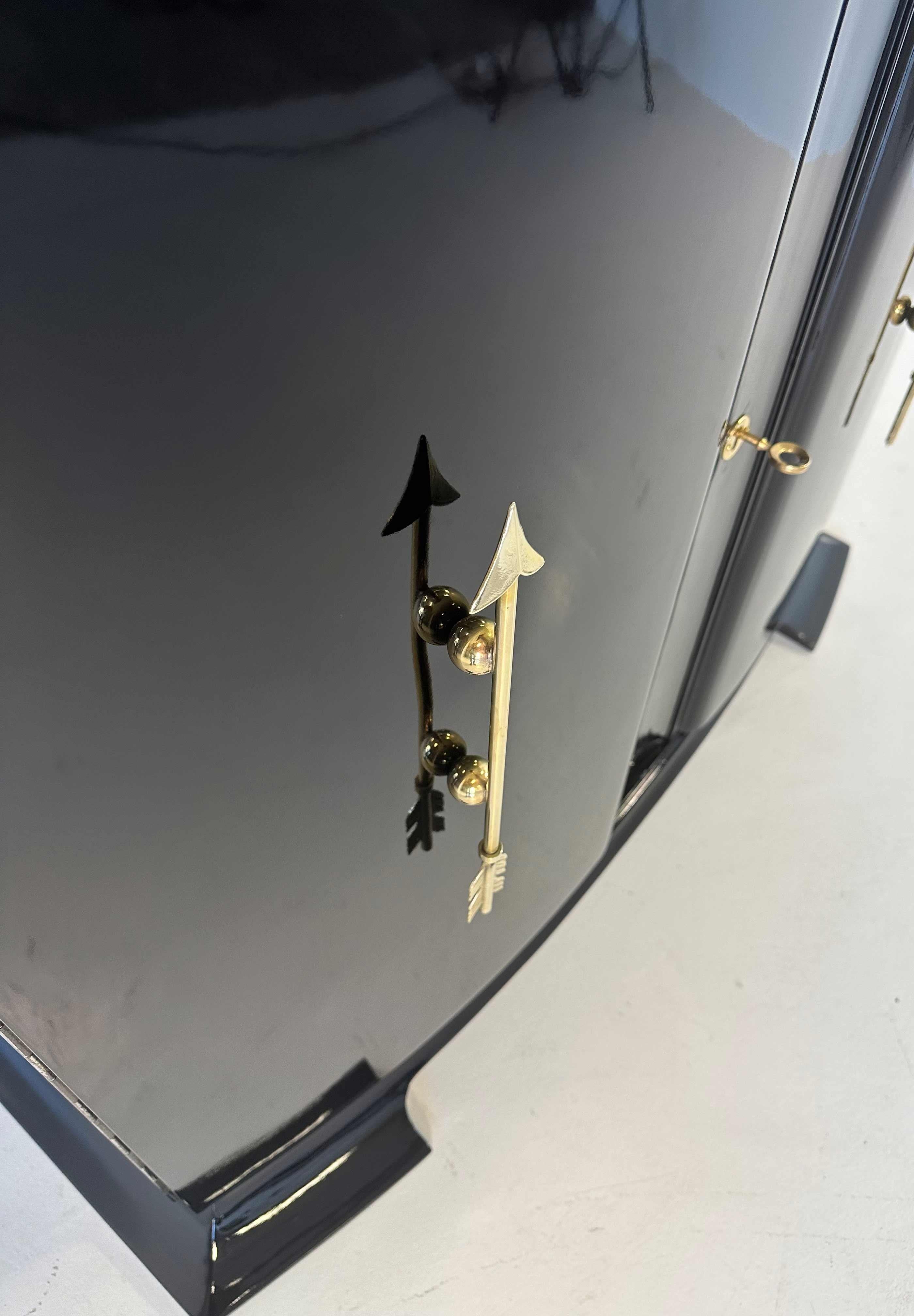 French Art Deco Black Lacquered and Brass Arrows Sideboard, 1940s For ...