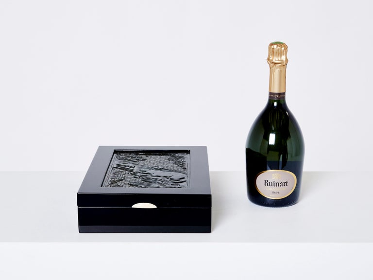 French Art Deco Box Black Lacquer Carved Jade Stone, 1930 For Sale at ...