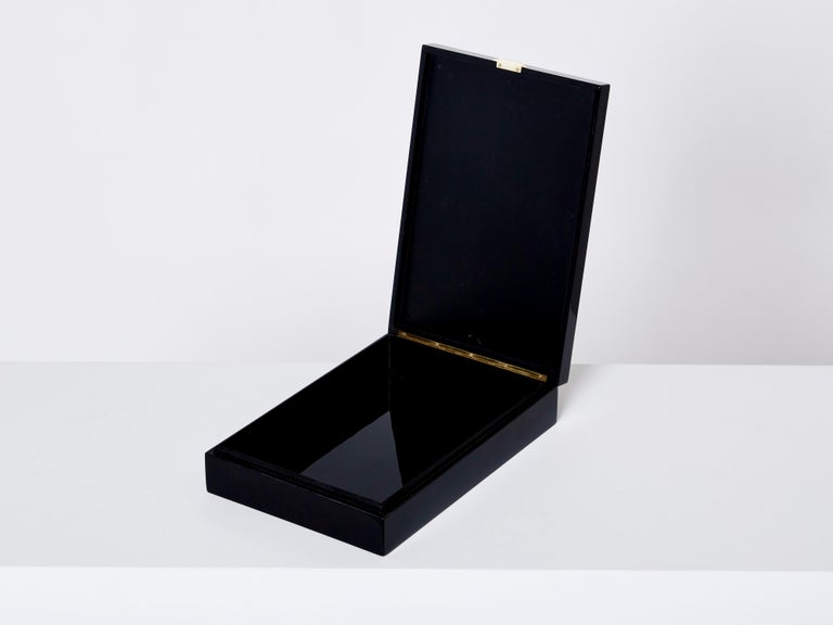 French Art Deco Box Black Lacquer Carved Jade Stone, 1930 For Sale at ...