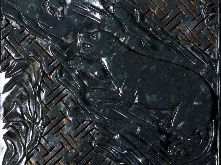 French Art Deco Box Black Lacquer Carved Jade Stone, 1930 For Sale at ...