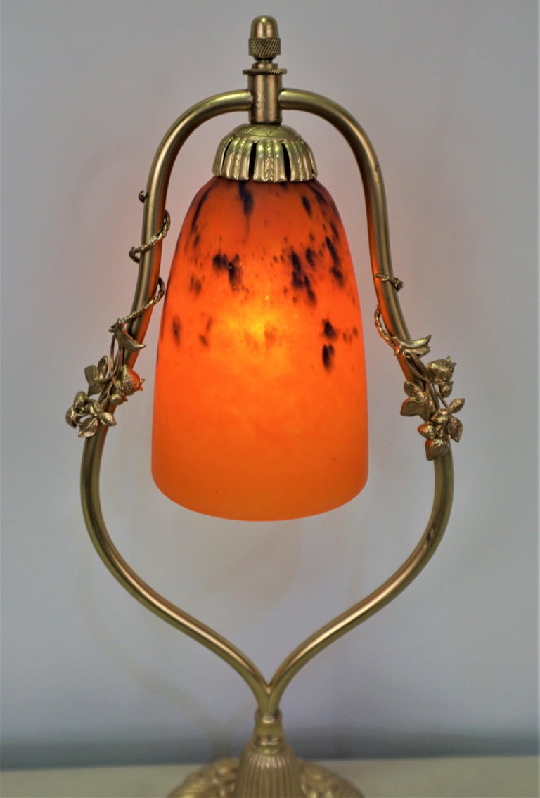 French Art Deco Bronze And Art Glass Table Lamp For Sale At 1stdibs