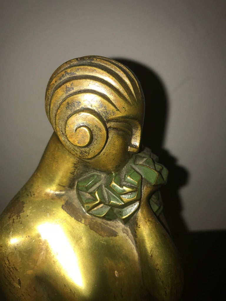 French Art Deco Bronze Figure of Sibylle May on a Wooden Base, Signed ...