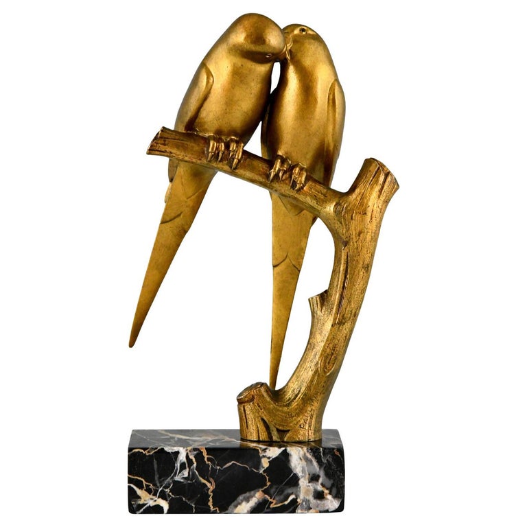French Art Deco Bronze Sculpture Lovebirds Parakeets by Paul Marec ...
