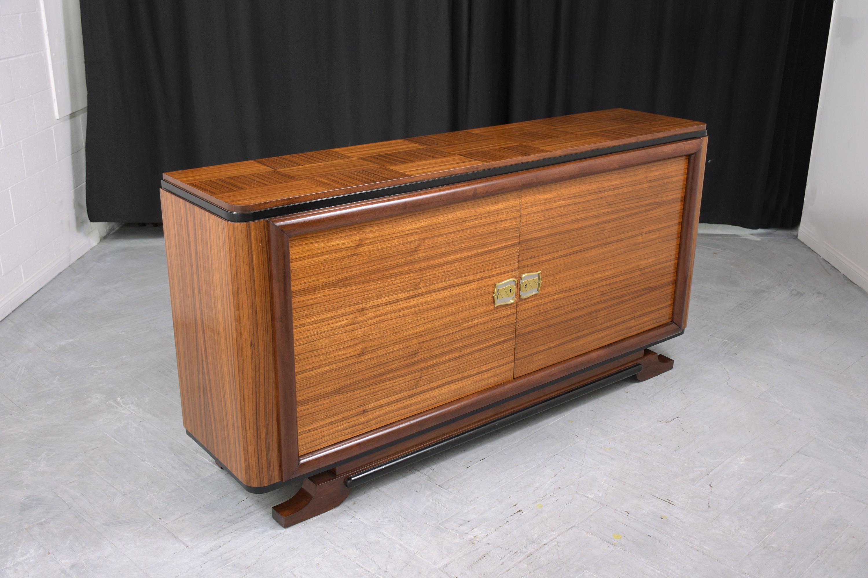 1950s French Art Deco Mahogany Buffet with Marquetry and Brass Accents ...