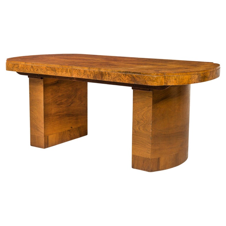 French Art Deco Burl Veneer Concealed Extension Leaf Dining Table at ...